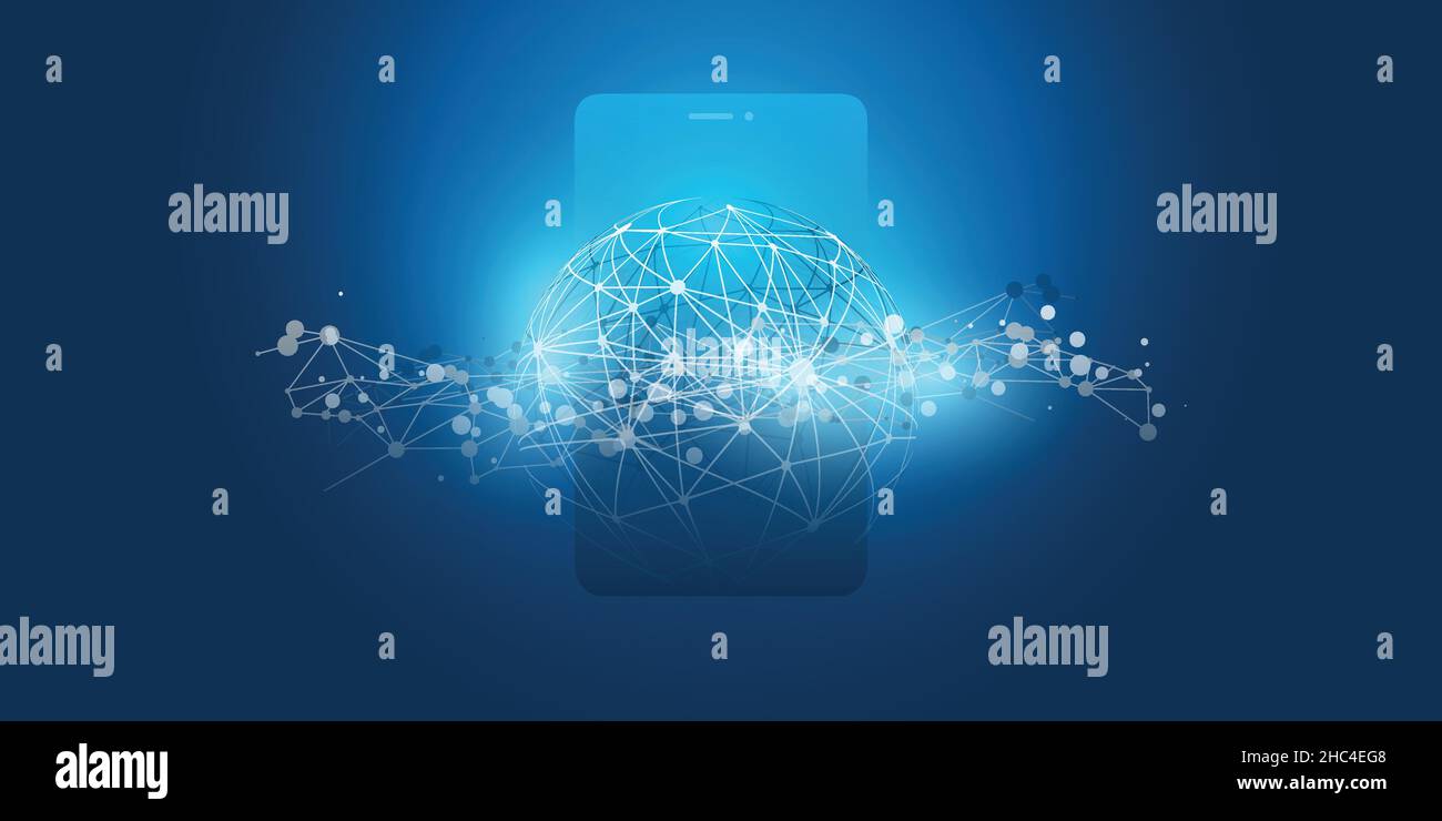 Dark Blue 3D Global Networks Design with Network Mesh and Smartphone ...