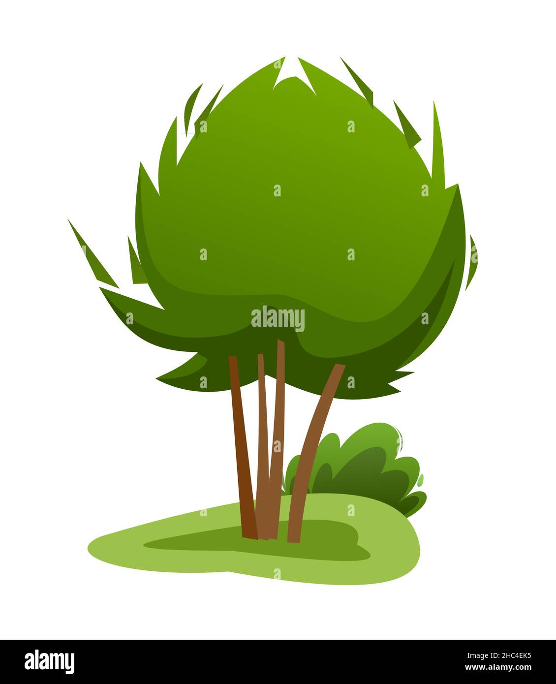 Young green tree or bush. Beautiful foliage and shape. Cartoon style ...