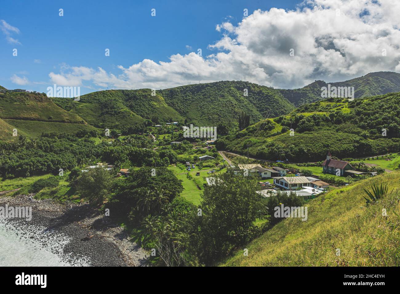 Kahakuloa village in South Pacific Island paradise in valley of green ...