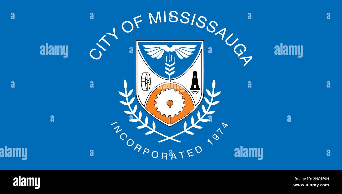 Top view of flag of Mississauga, Canada. Canadian patriot and travel ...