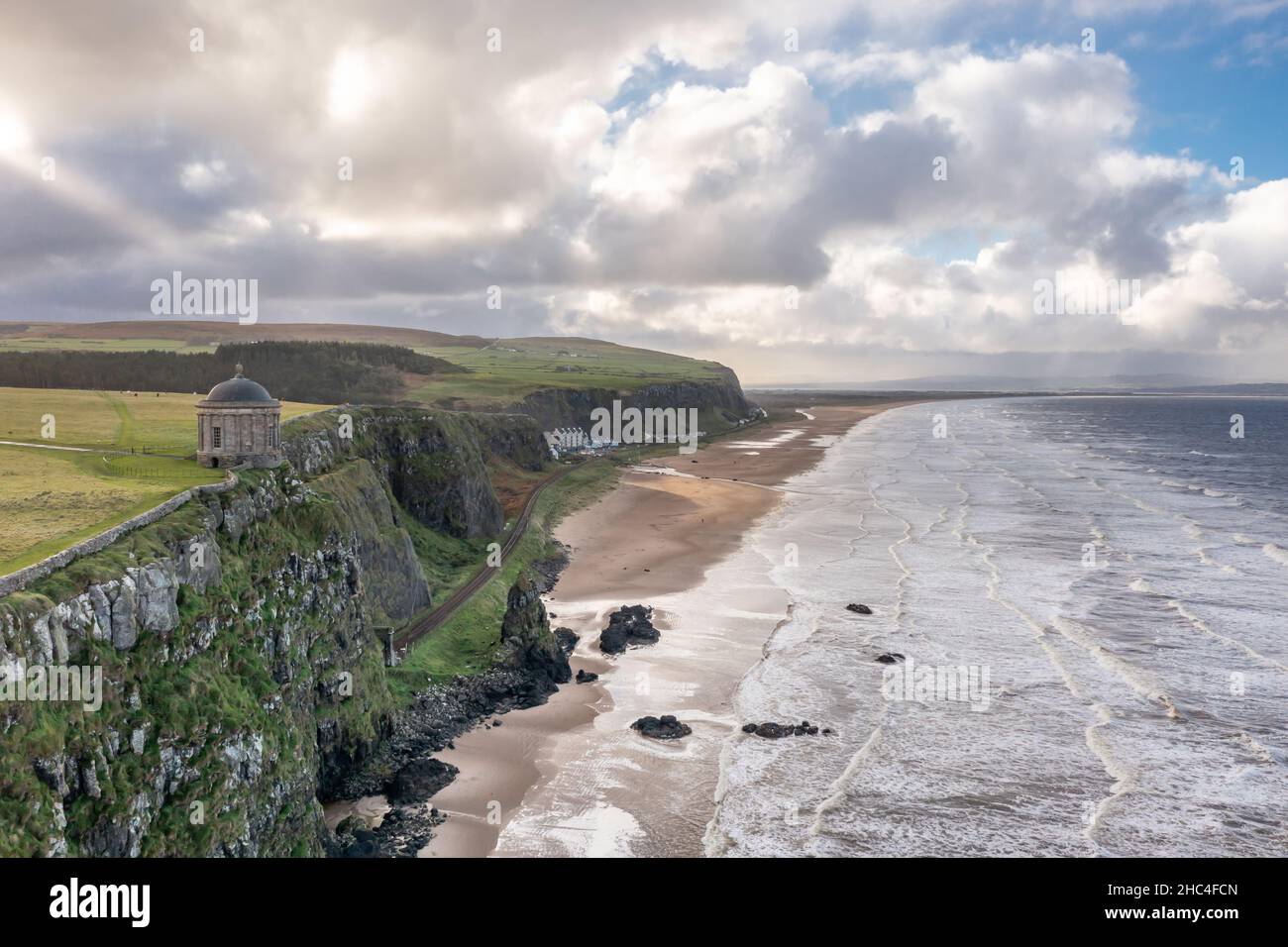 Aerial view Downhill beach in County Londonderry in Northern Ireland ...
