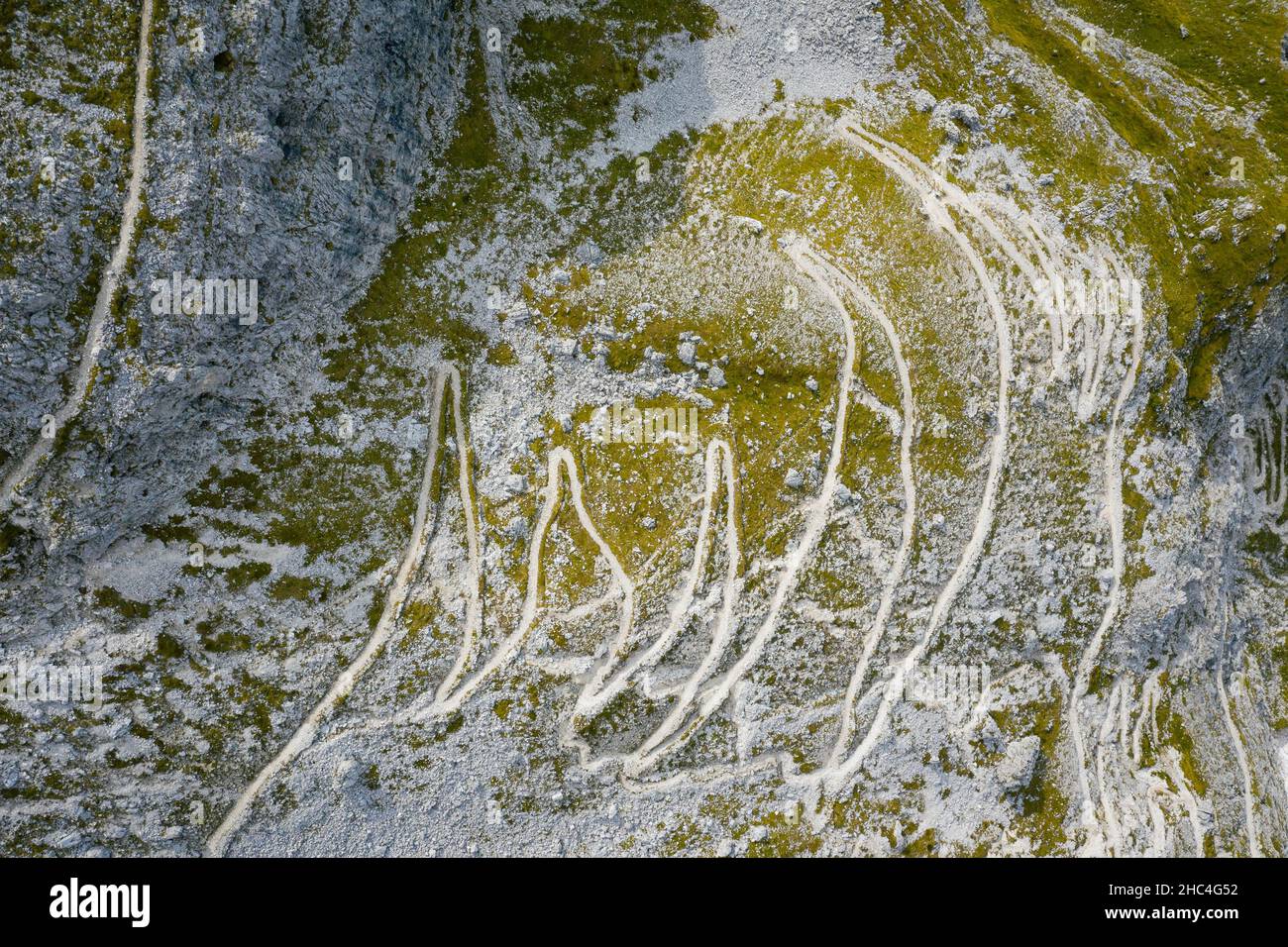 trekking path in the mountains seen from above in the dolomites Stock ...
