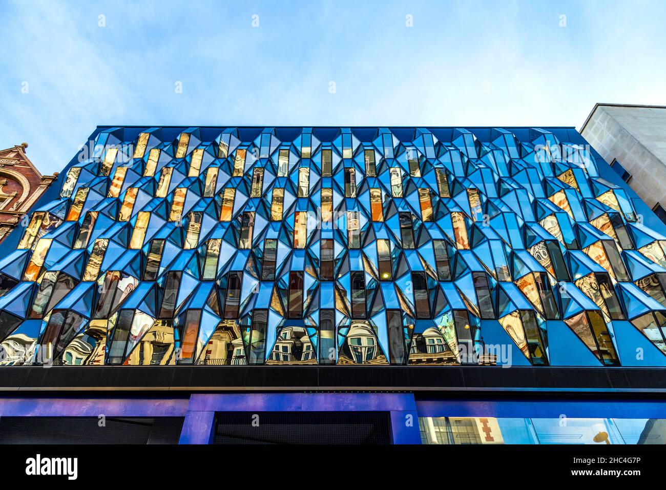 Contemporary glass facade with jewel-like shapes at 187-195 Oxford ...