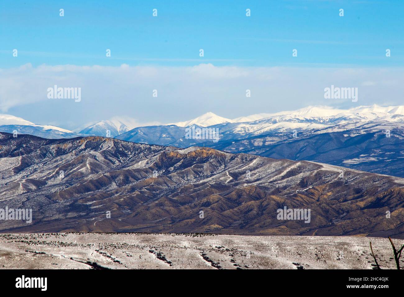 Mountain range winter landscape and view in Georgia Stock Photo - Alamy