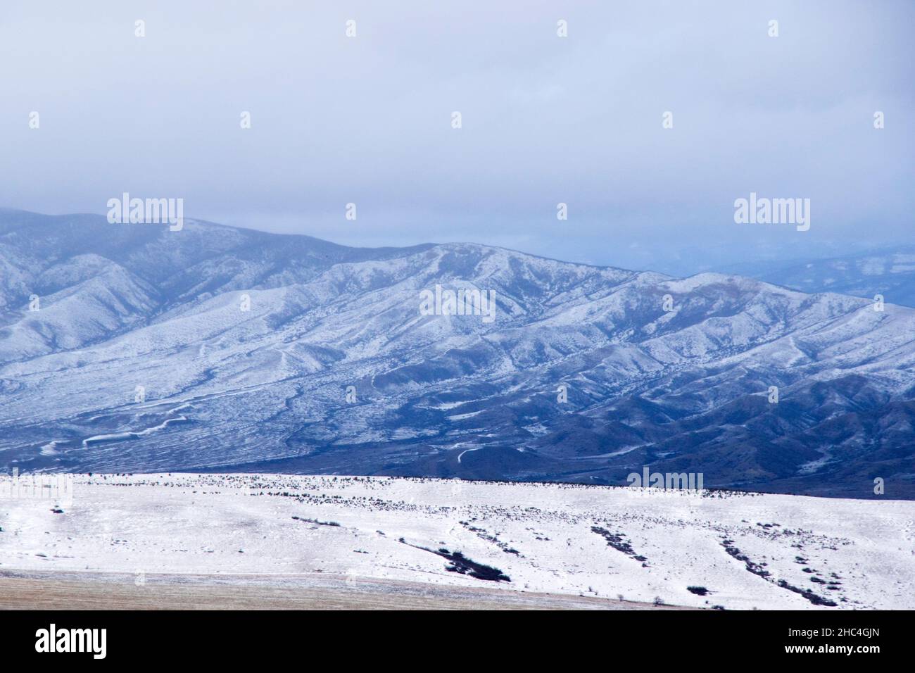 Mountain range winter landscape and view in Georgia Stock Photo - Alamy