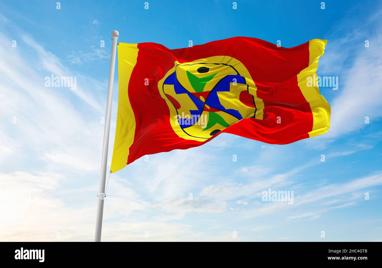 flag of Eel Ground First Nation , Canada at cloudy sky background on ...