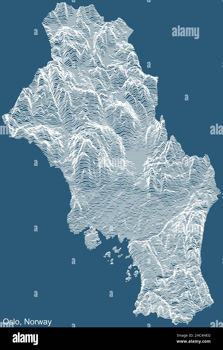 Topographic technical drawing relief map of the city of Oslo, Norway ...