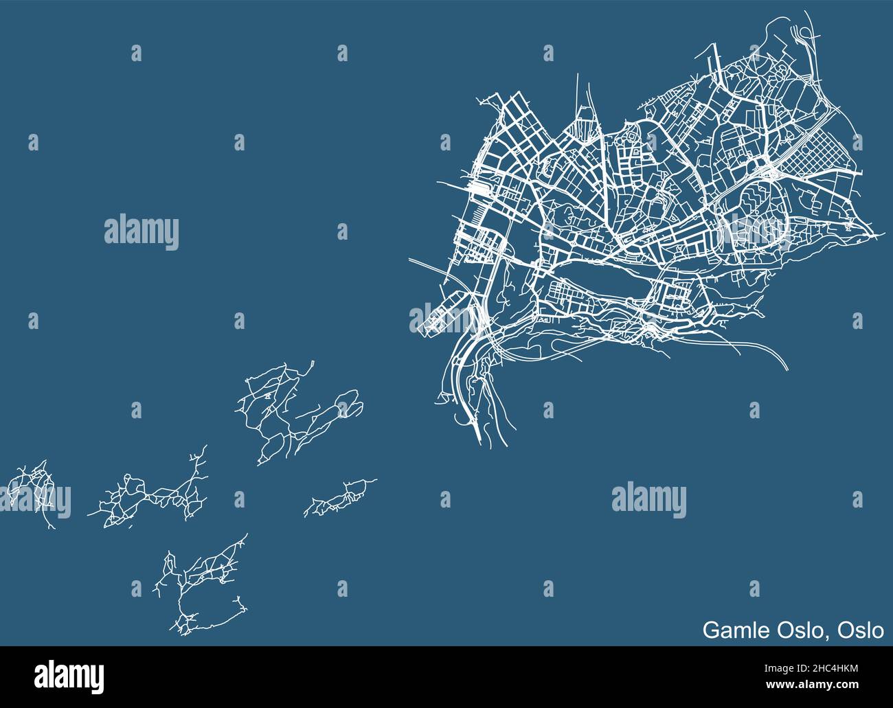Detailed technical drawing navigation urban street roads map on blue ...