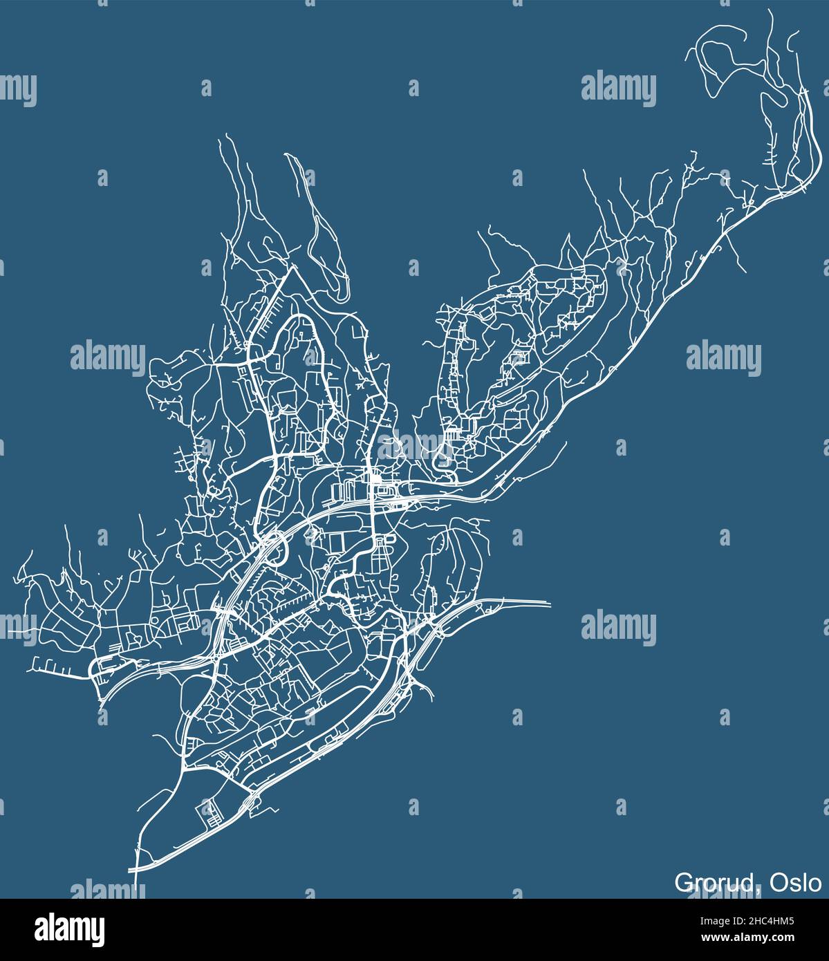 Detailed technical drawing navigation urban street roads map on blue ...