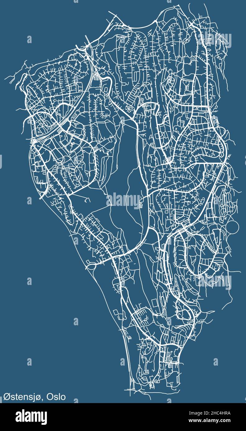 Detailed technical drawing navigation urban street roads map on blue ...