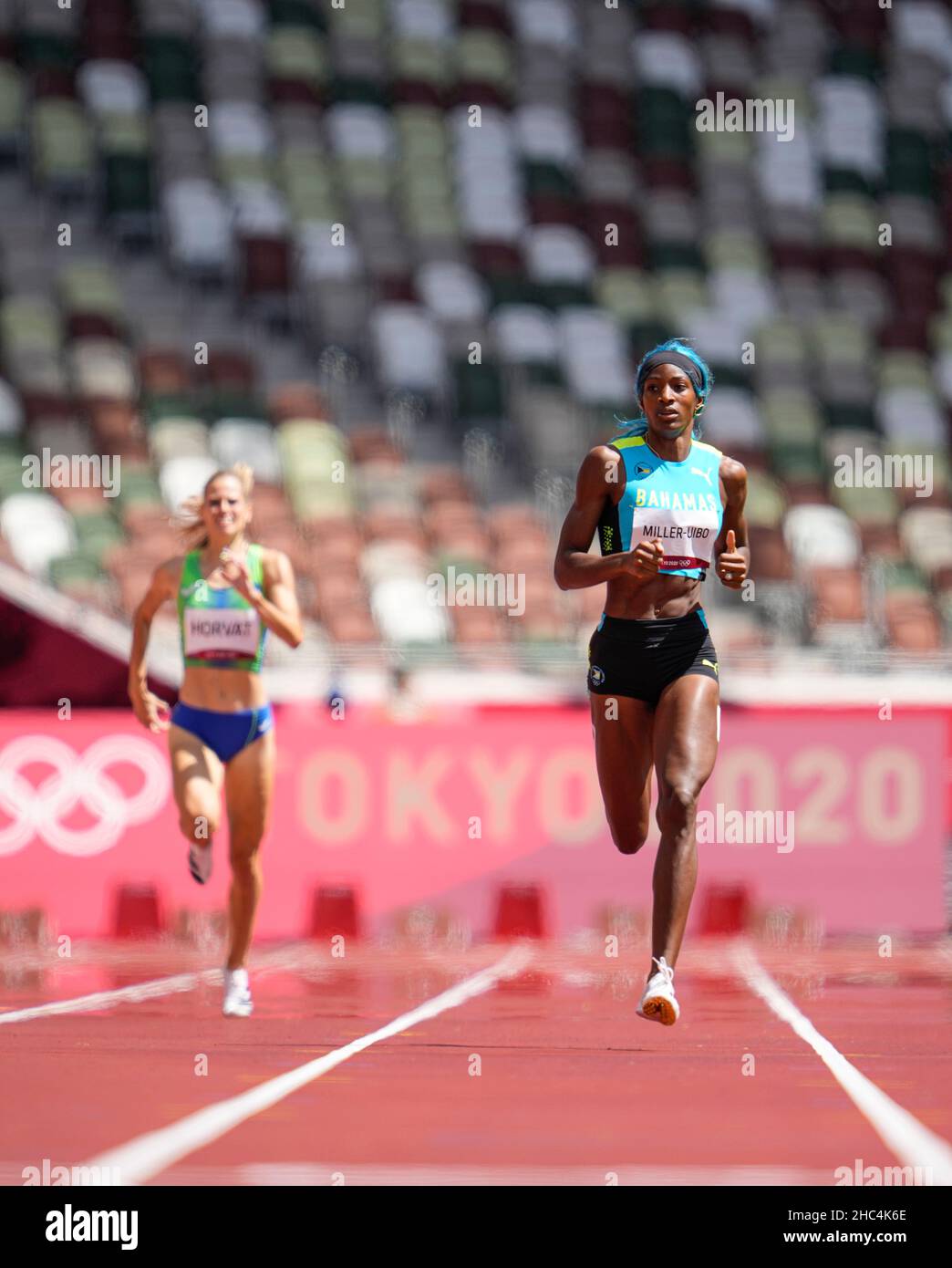 Shaunae Miller-Uibo participating in the semi-final of the 400 meters ...