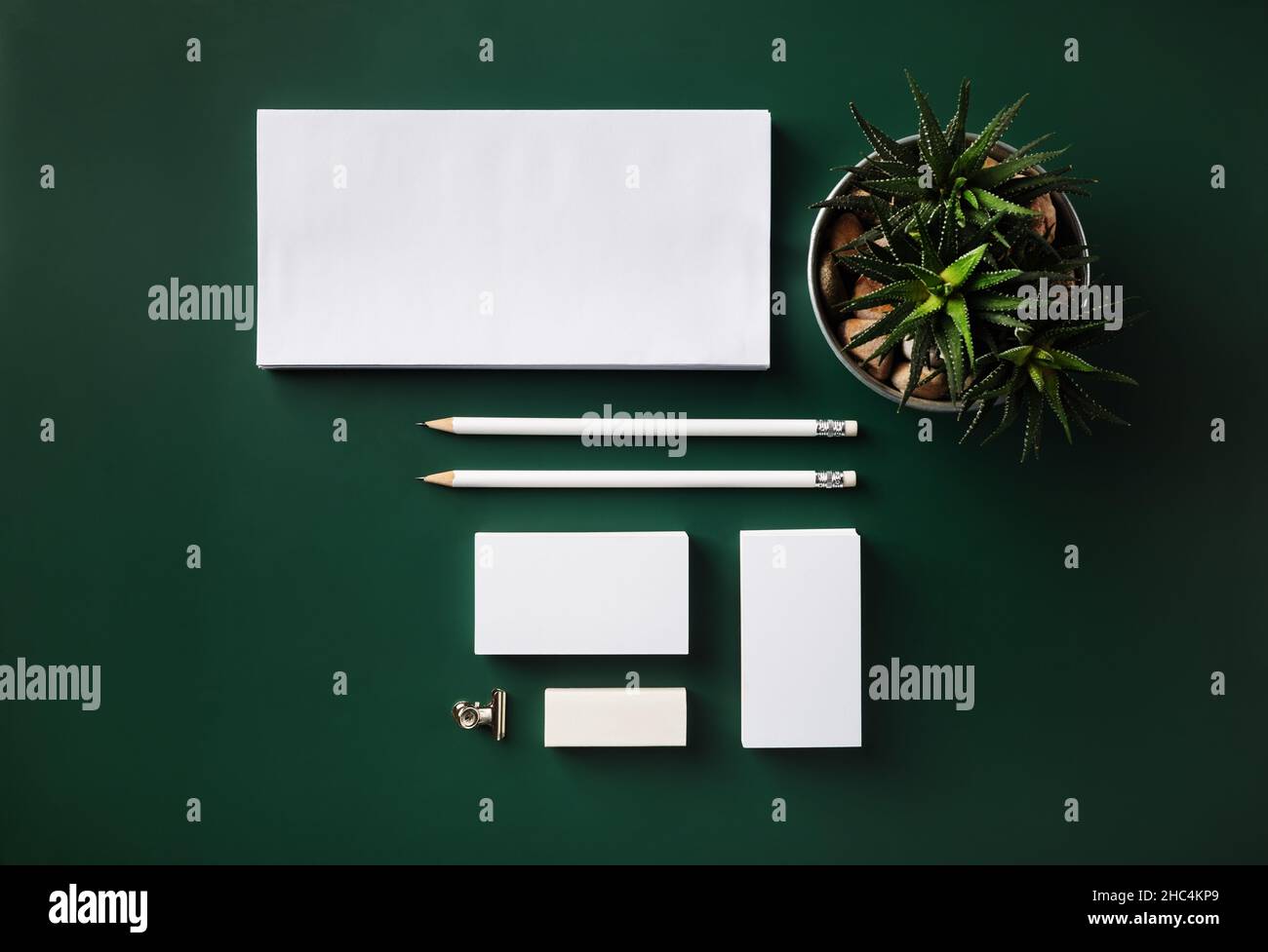 Branding stationery mockup on green background. Blank objects for ...