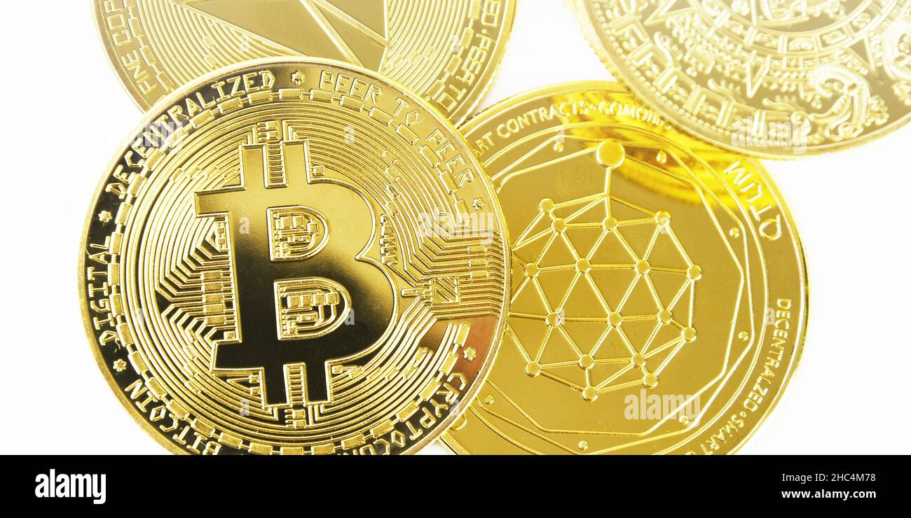 Bitcoin Cryptocurrency , gold coins , mining , future money Stock Photo ...