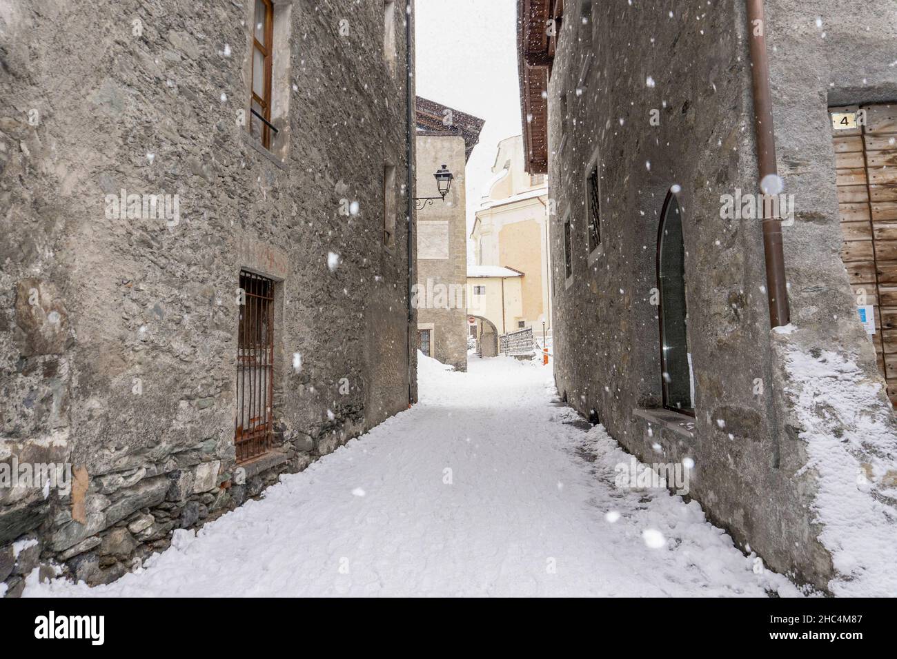 Bormio Medieval village Valtellina Italy under the snow in winter ...