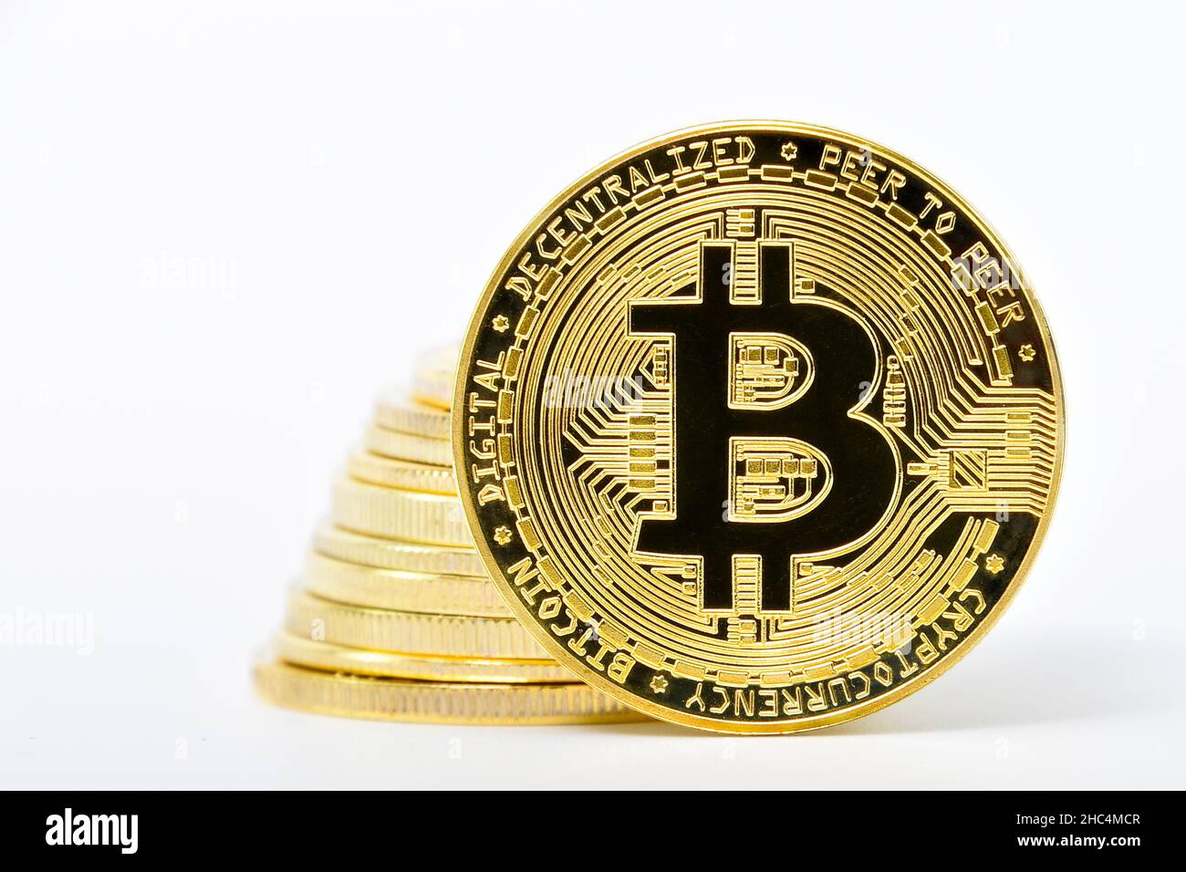 Bitcoin Cryptocurrency , gold coins , mining , future money Stock Photo ...