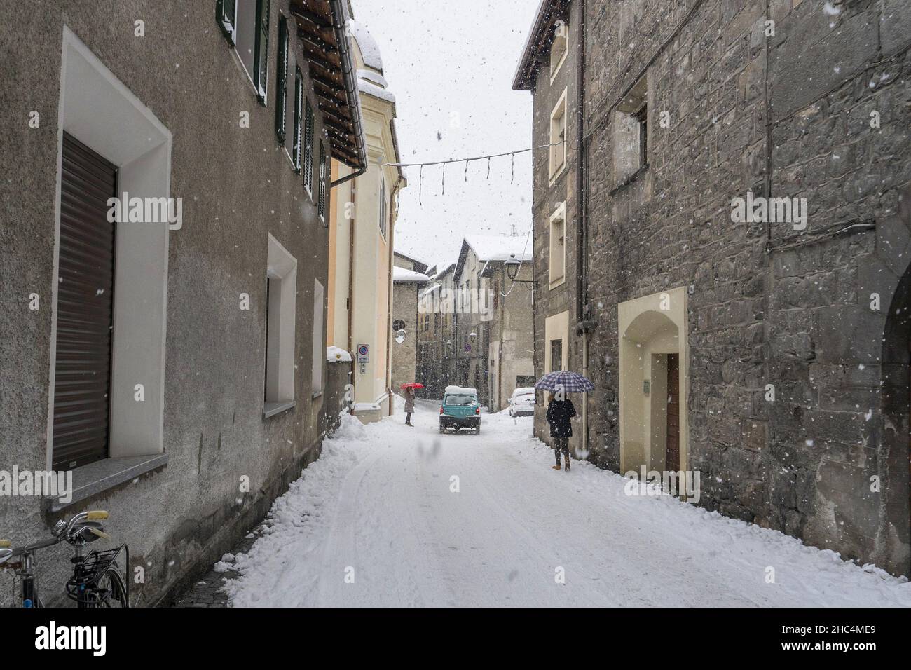 Bormio Medieval village Valtellina Italy under the snow in winter ...