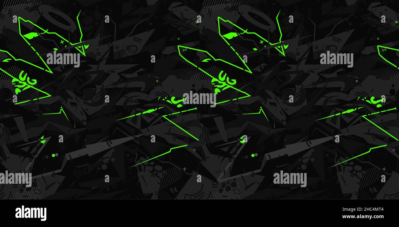 Dark Seamless Urban Cyberpunk Abstract Graffiti Style Pattern Vector ...