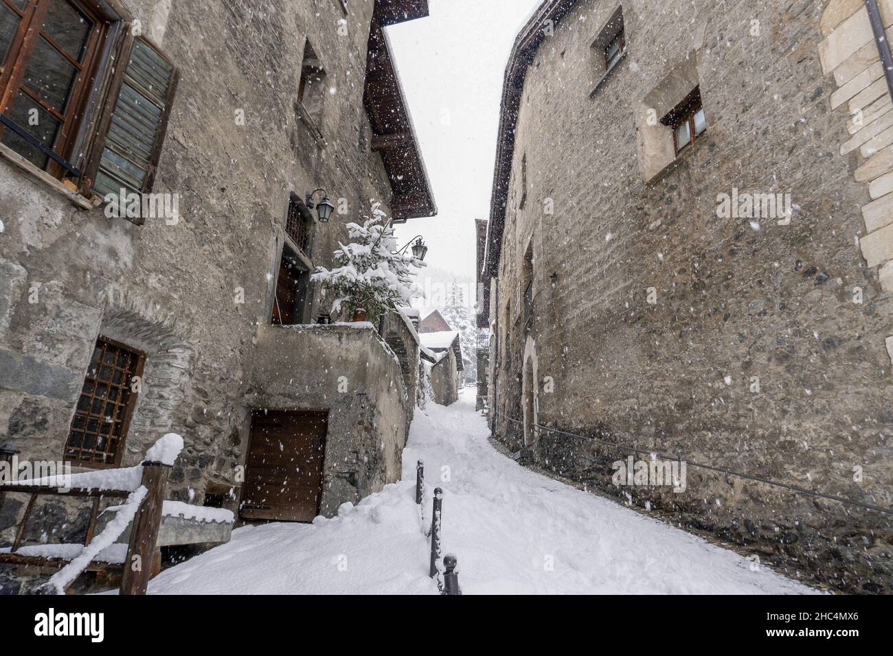Bormio Medieval village Valtellina Italy under the snow in winter ...