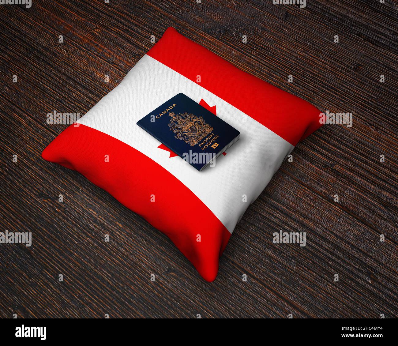 Passports of Canada with Canadian Flag Pillow Stock Photo - Alamy