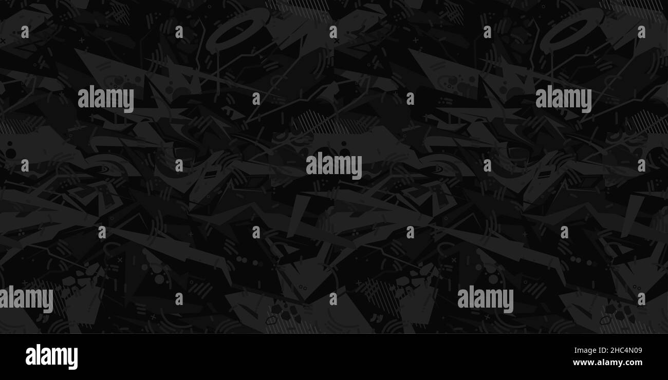 Dark Black Seamless Urban Cyberpunk Abstract Graffiti Style Pattern ...