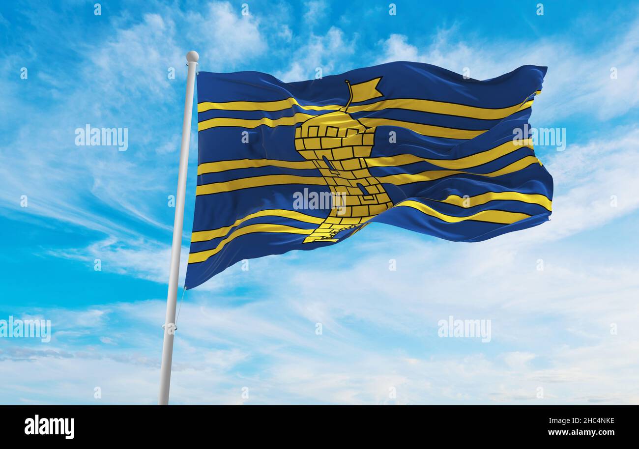 flag of department of Territoire de Belfort, France at cloudy sky ...