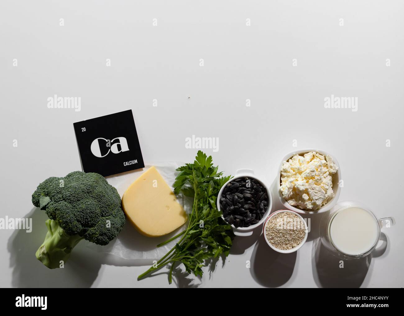 A set of natural products rich in calcium mineral. Healthy food concept ...