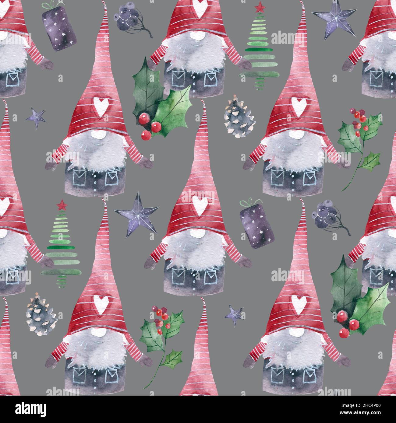 Little gnomes seamless pattern on a dark blue background. Christmas ...