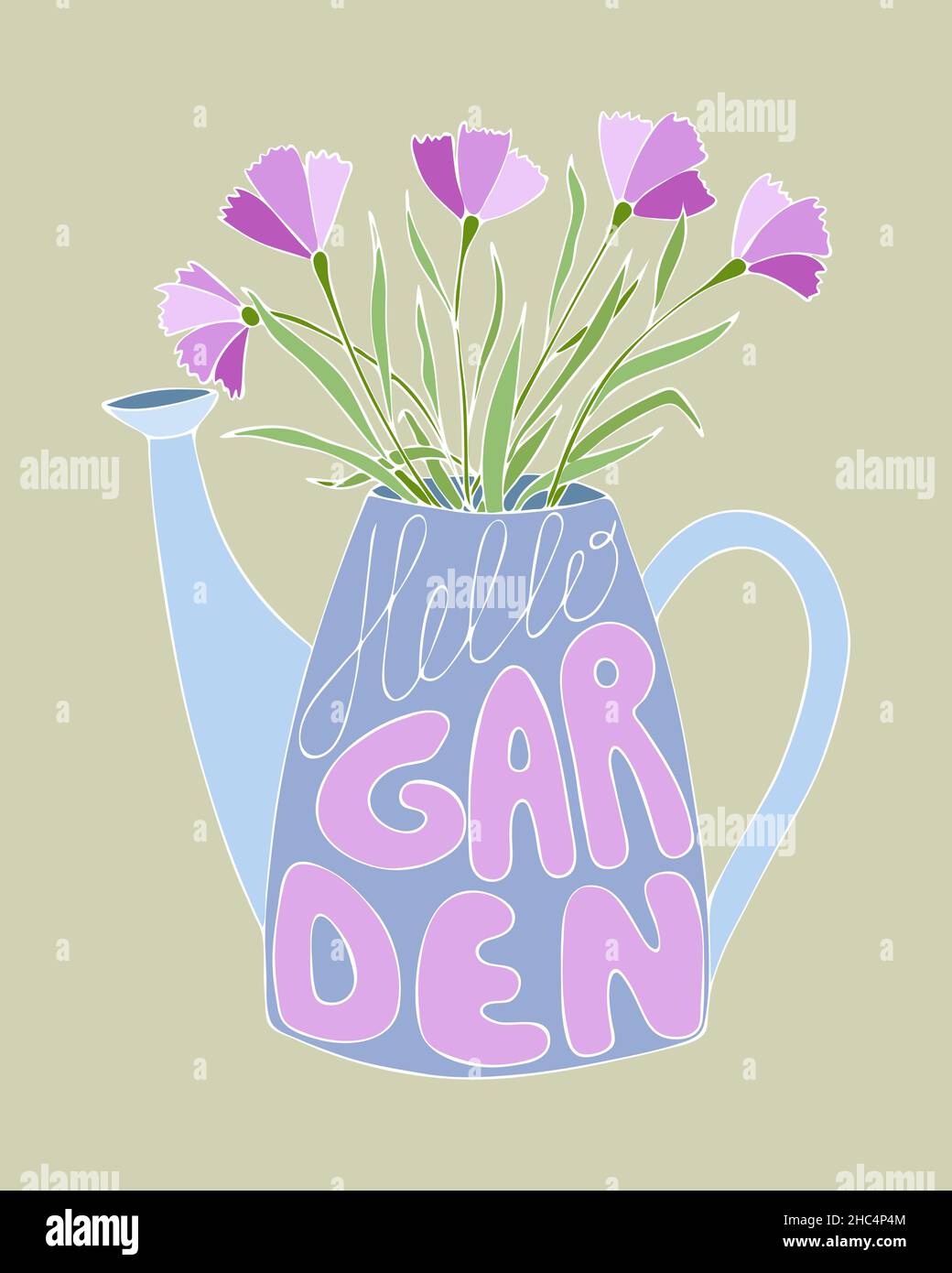 Hello Garden, spring bouquet, garden watering can and pink flowers ...