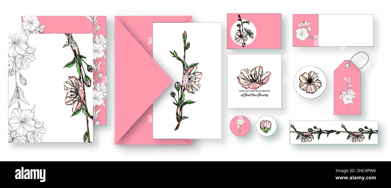 vector set of postcards with floral print. Spring motif Stock Vector ...