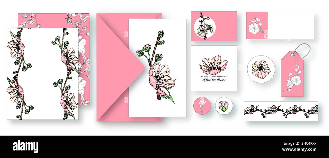 vector set of postcards with floral print. Spring motif Stock Vector ...