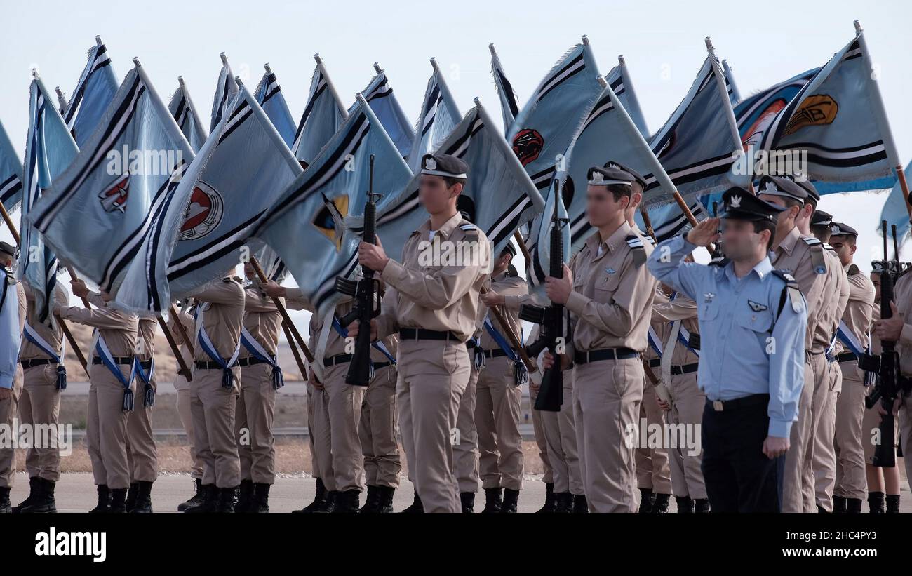 Hatzerim, Israel. 22th Dec, 2021. Cadet pilots stand firm in formation ...