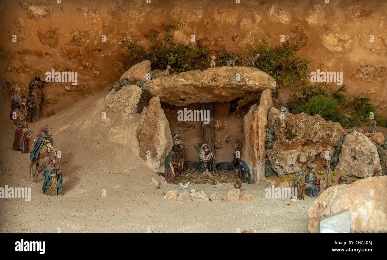 Traditional Catholic Christian nativity scene, representing the birth ...
