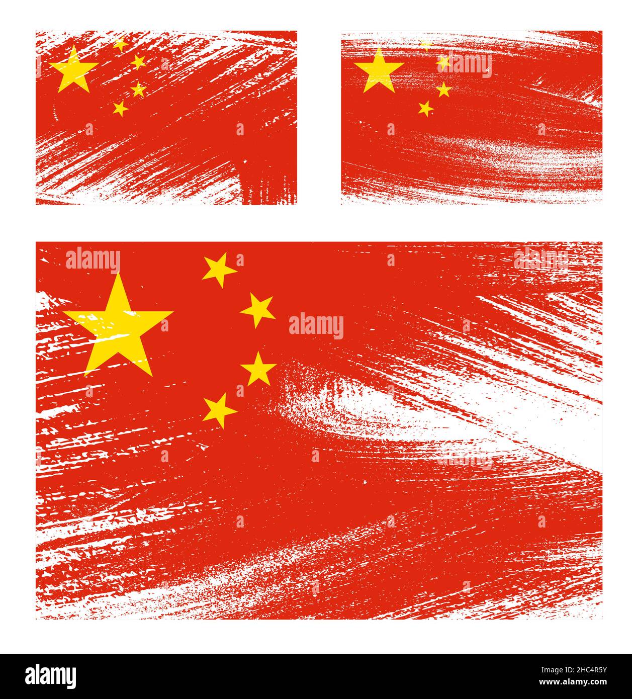 set of China flag chalk scratch paint grunge textures on white ...