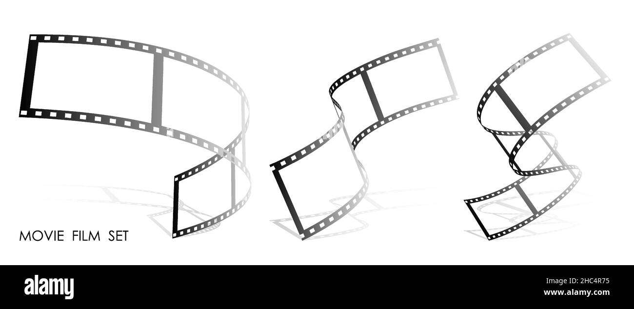 Set of movie film ribbons. Narrow strips of 35 mm tapes. Separation ...