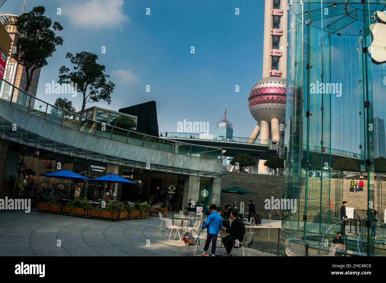 Oriental Pearl Tower seen from the Apple Store at the Ifc Mall in ...
