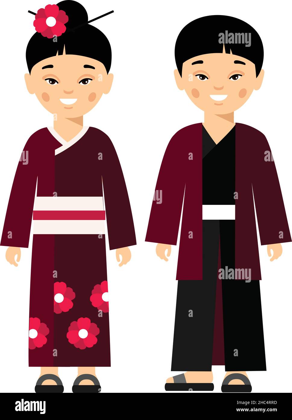 Vector illustration of chinese, japanese children, boy, girl Stock ...