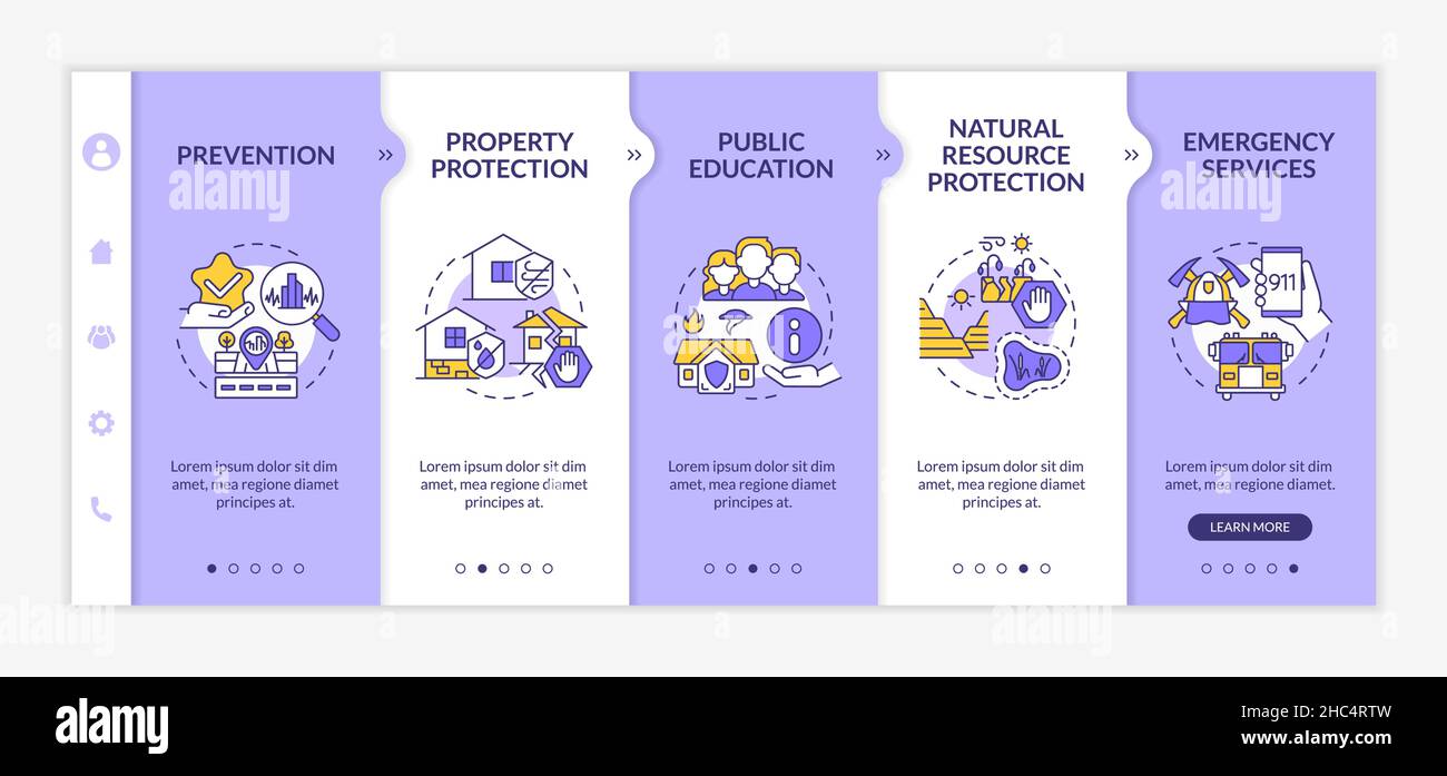 Hazard mitigation techniques purple and white onboarding template Stock ...