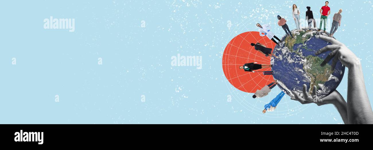 Contemporary artwork. International Migrants Day. Web banner, flyer ...