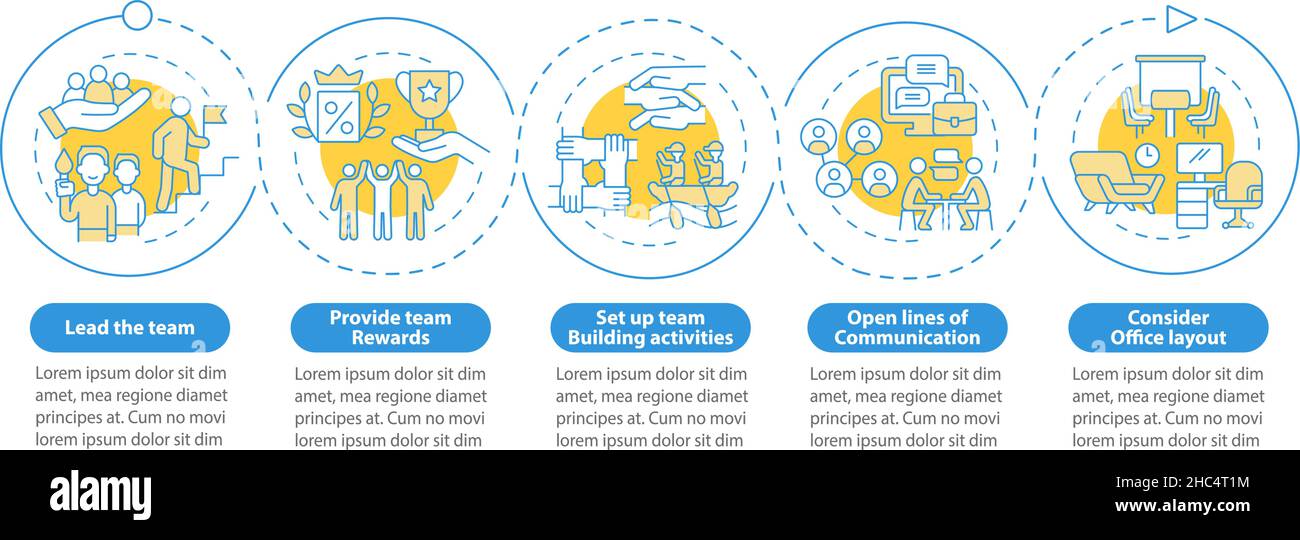 Promoting teamwork in workplace blue circle infographic template Stock ...