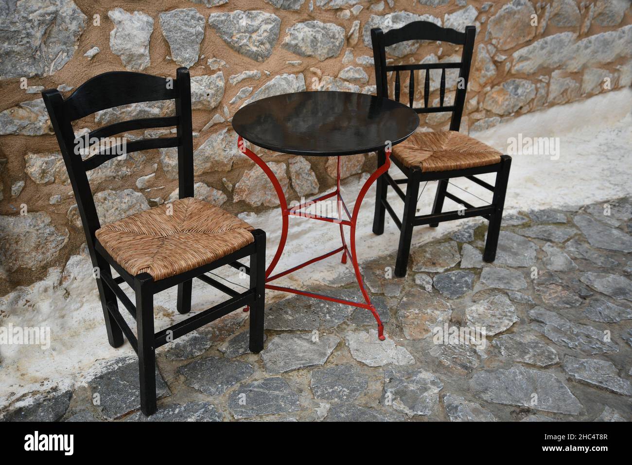 Traditional rural café picturesque bistro furniture against a ...