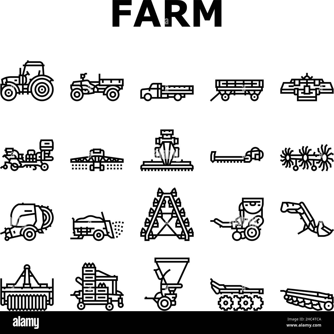 Farm Equipment And Transport Icons Set Vector Stock Vector Image & Art ...