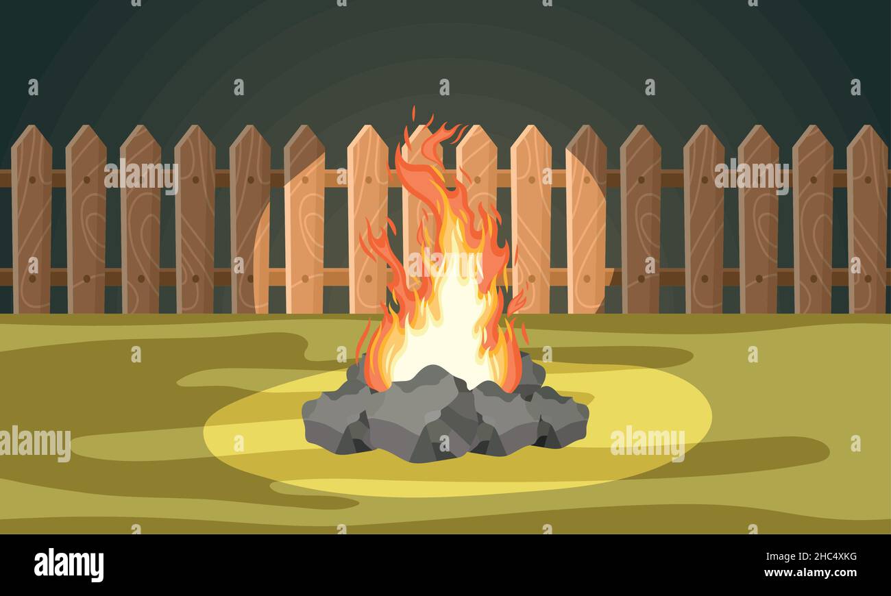 campfire and fence camp scene Stock Vector Image & Art - Alamy