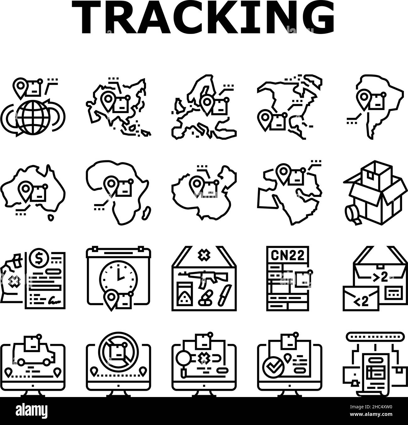 Shipment Tracking International Icons Set Vector Stock Vector Image ...