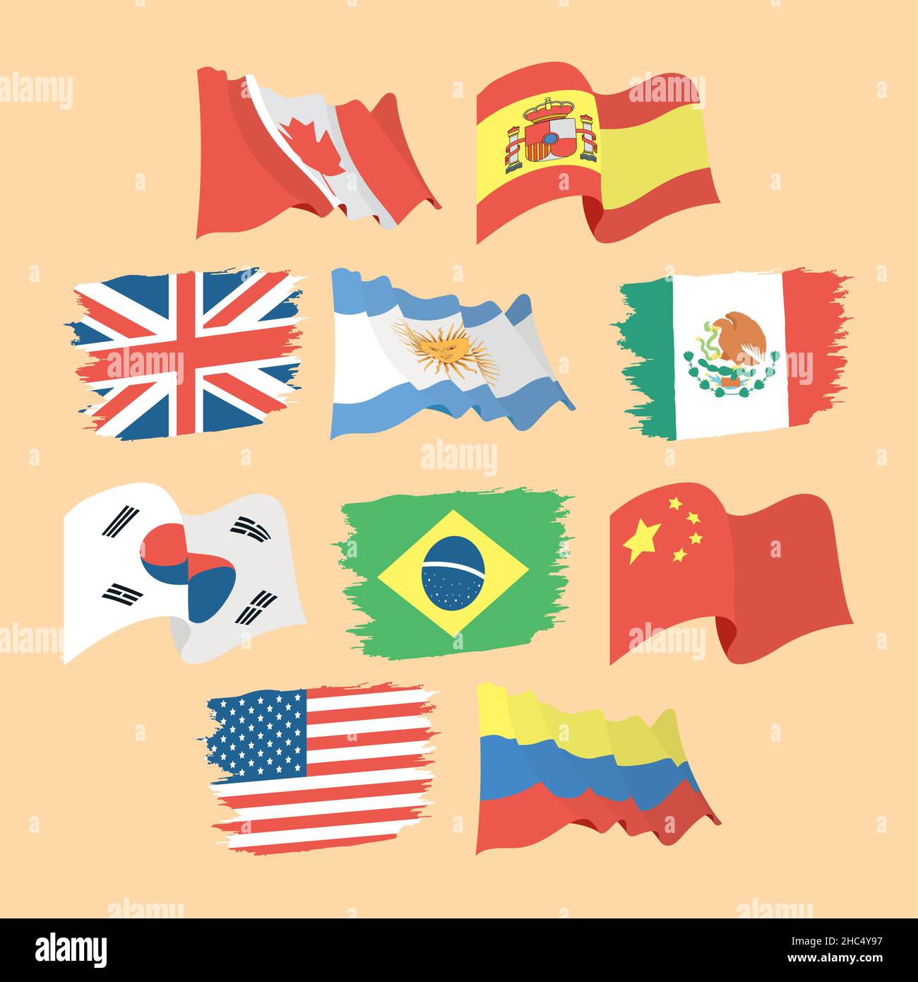 ten international flags set icons Stock Vector Image & Art - Alamy