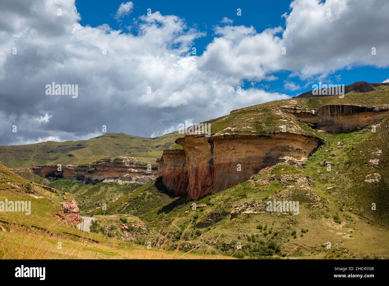 Sandstone mountains of the Golden gate Highland National park in the ...