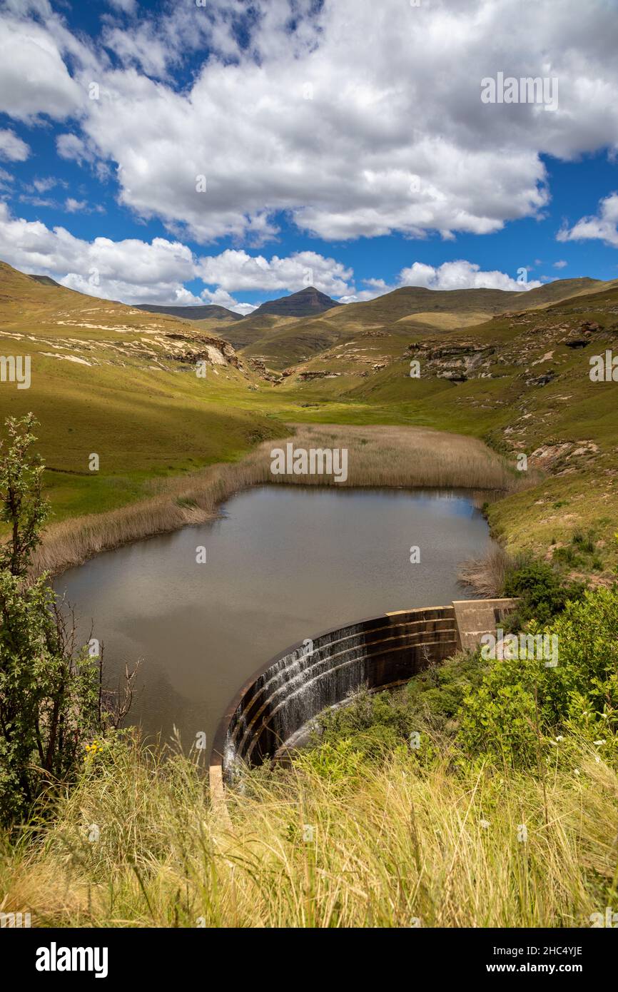 Dam in the mountain side catching run off rainwater from the mountain ...