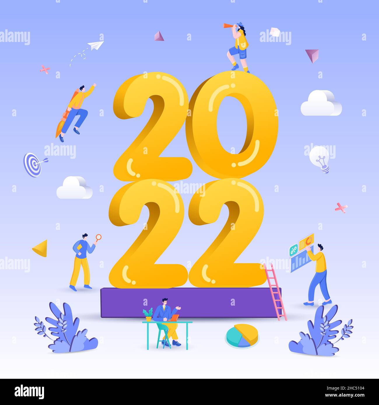 Happy new year 2022. 2022 business goals concept illustration ...