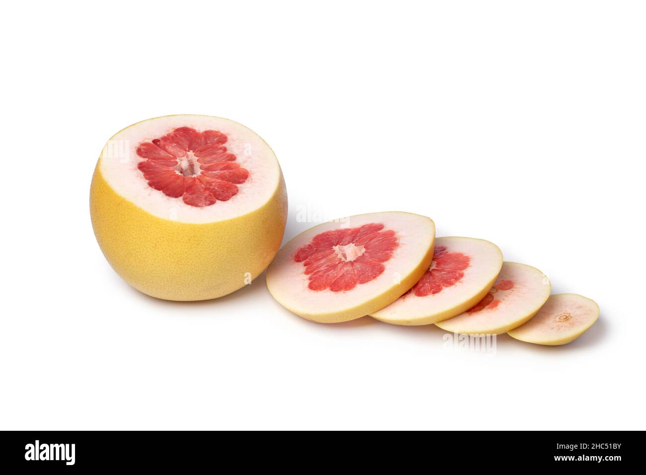 Single red sliced pummelo close up isolated on white background Stock ...
