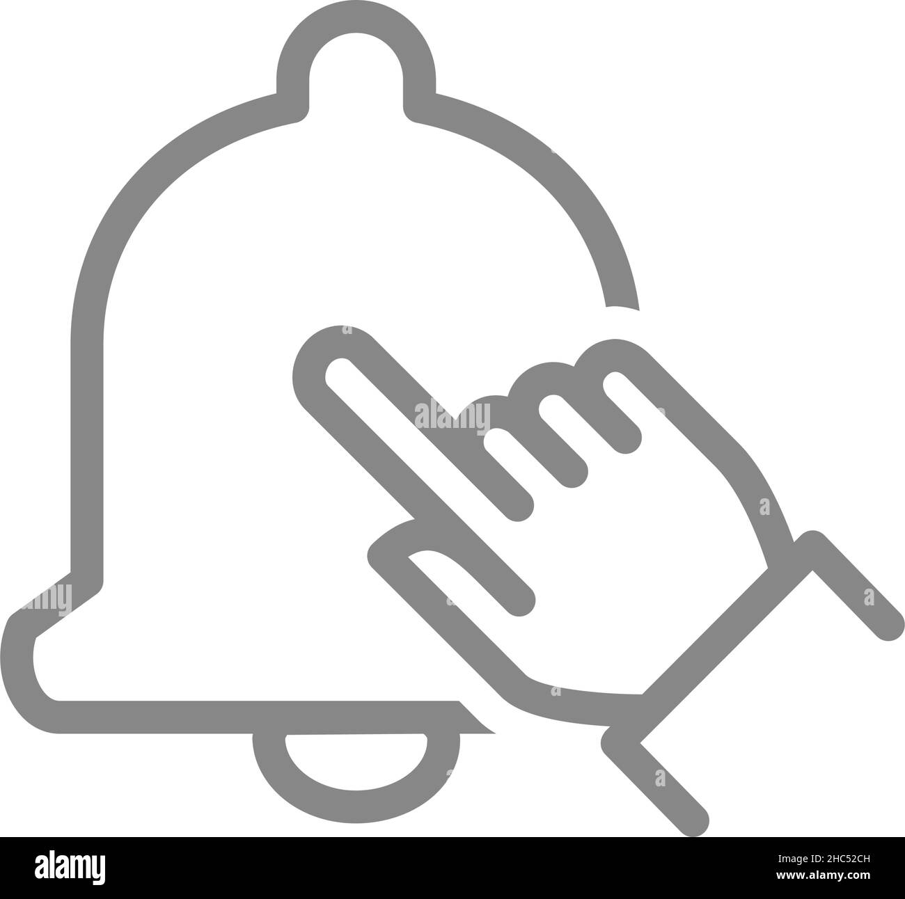 Notification bell and hand line icon. Message bell, inbox message, hand ...