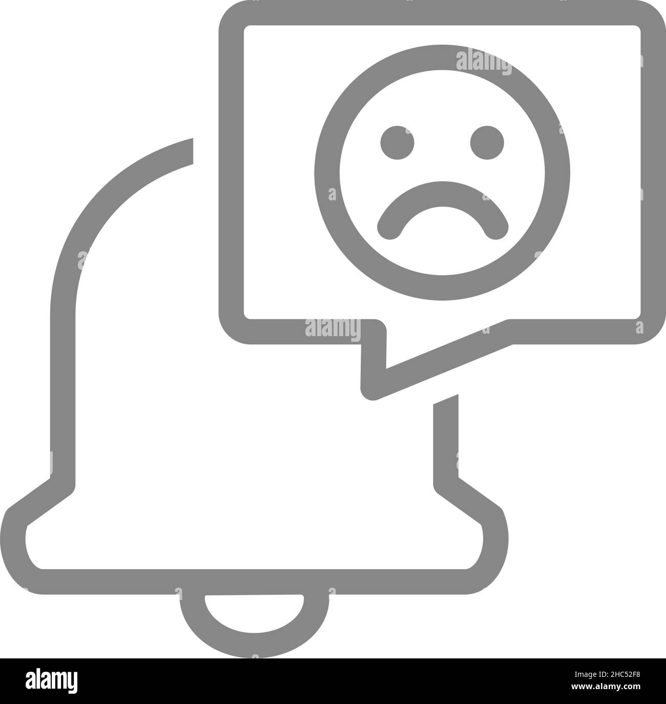 Notification bell with sad face in speech bubble line icon. Inbox ...